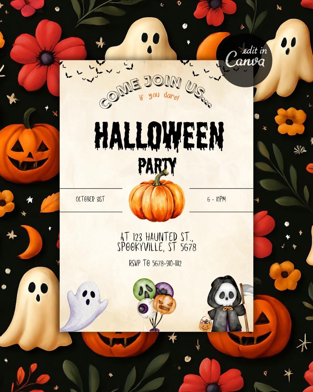Cute Halloween Party Invitation | Printable Kids Halloween Invite ...