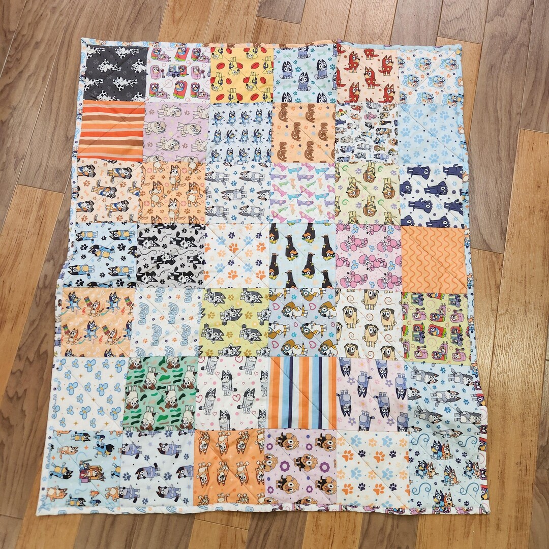 Bluey Kids Quilt, Handmade Checked Lap Throw, Bluey Blanket, Kids Lap ...