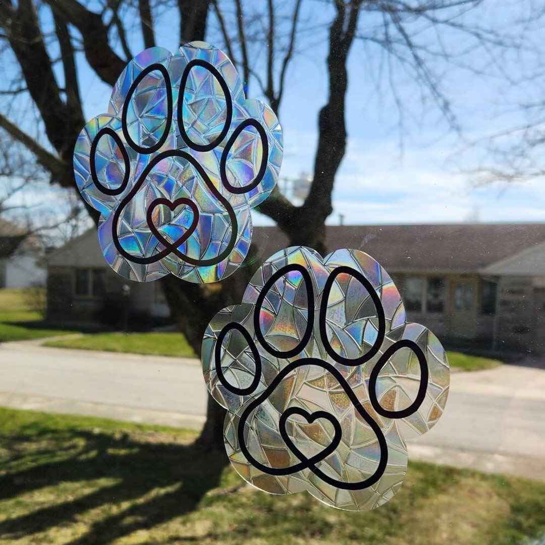 Dog Paw Print Suncatcher Cling, Reusable Translucent Static Cling ...