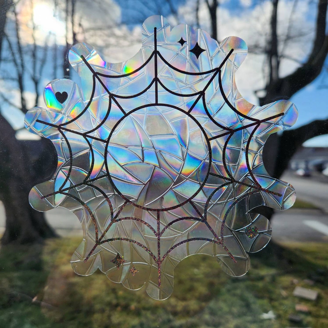 Holographic Spiderweb Suncatcher, Reusable Static Cling Window ...