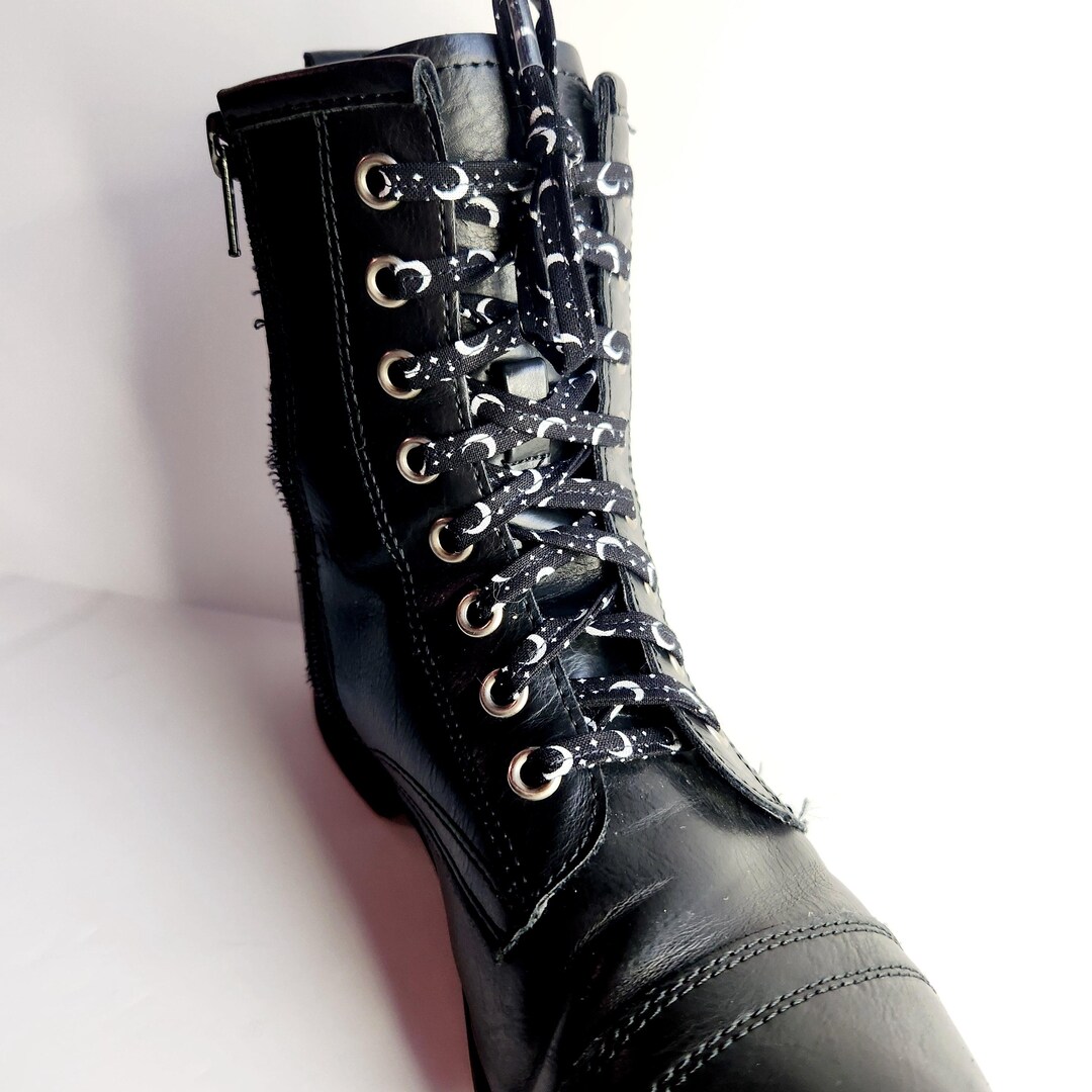 Cresent Moon Shoelaces, Black Shoestrings W/moon, Shoes Boots Sneakers ...