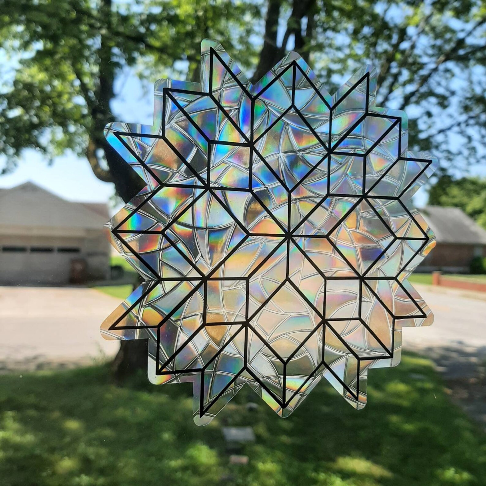 Carpenter's Star Quilt Block Suncatcher Reusable Static - Etsy