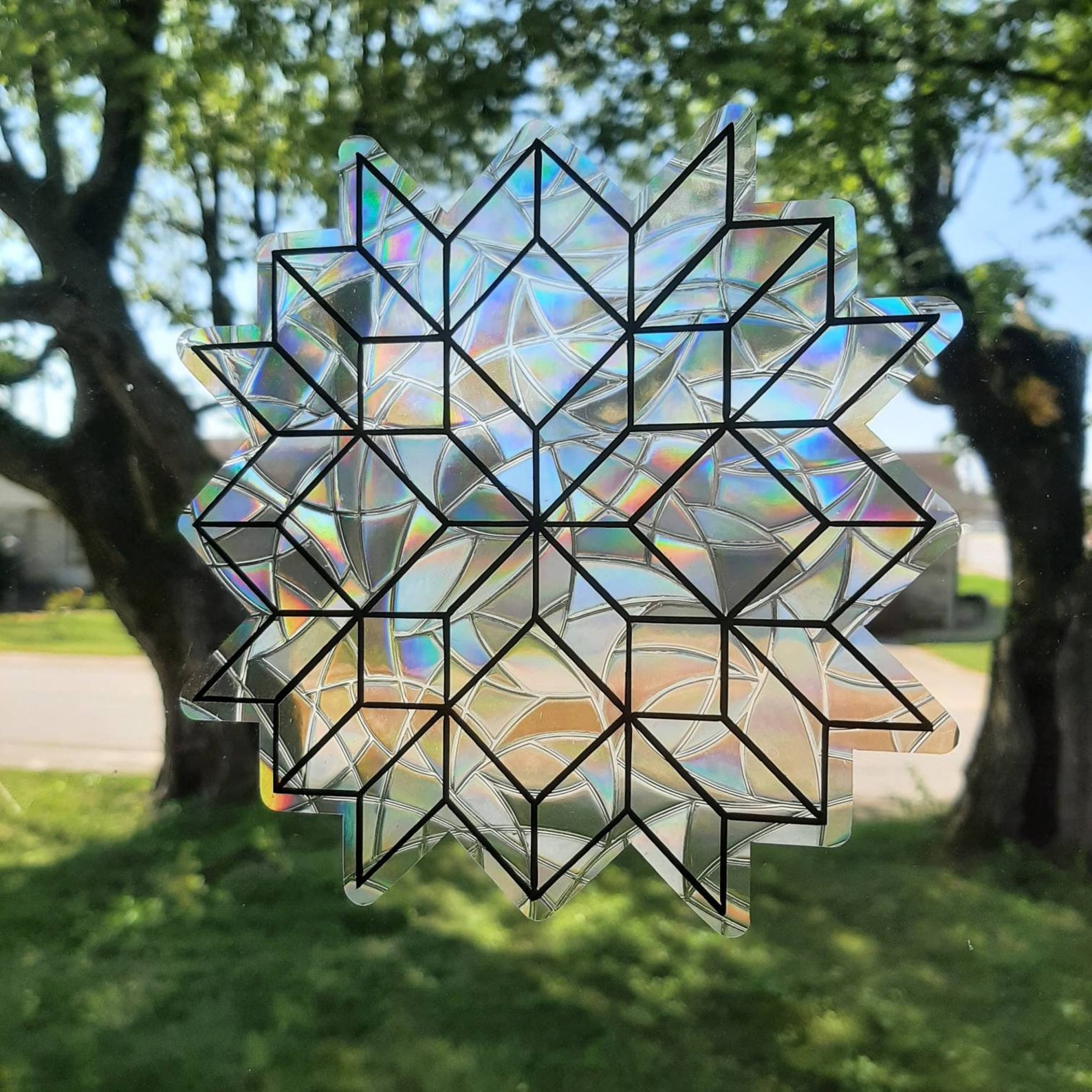 Carpenter's Star Quilt Block Suncatcher Reusable Static - Etsy