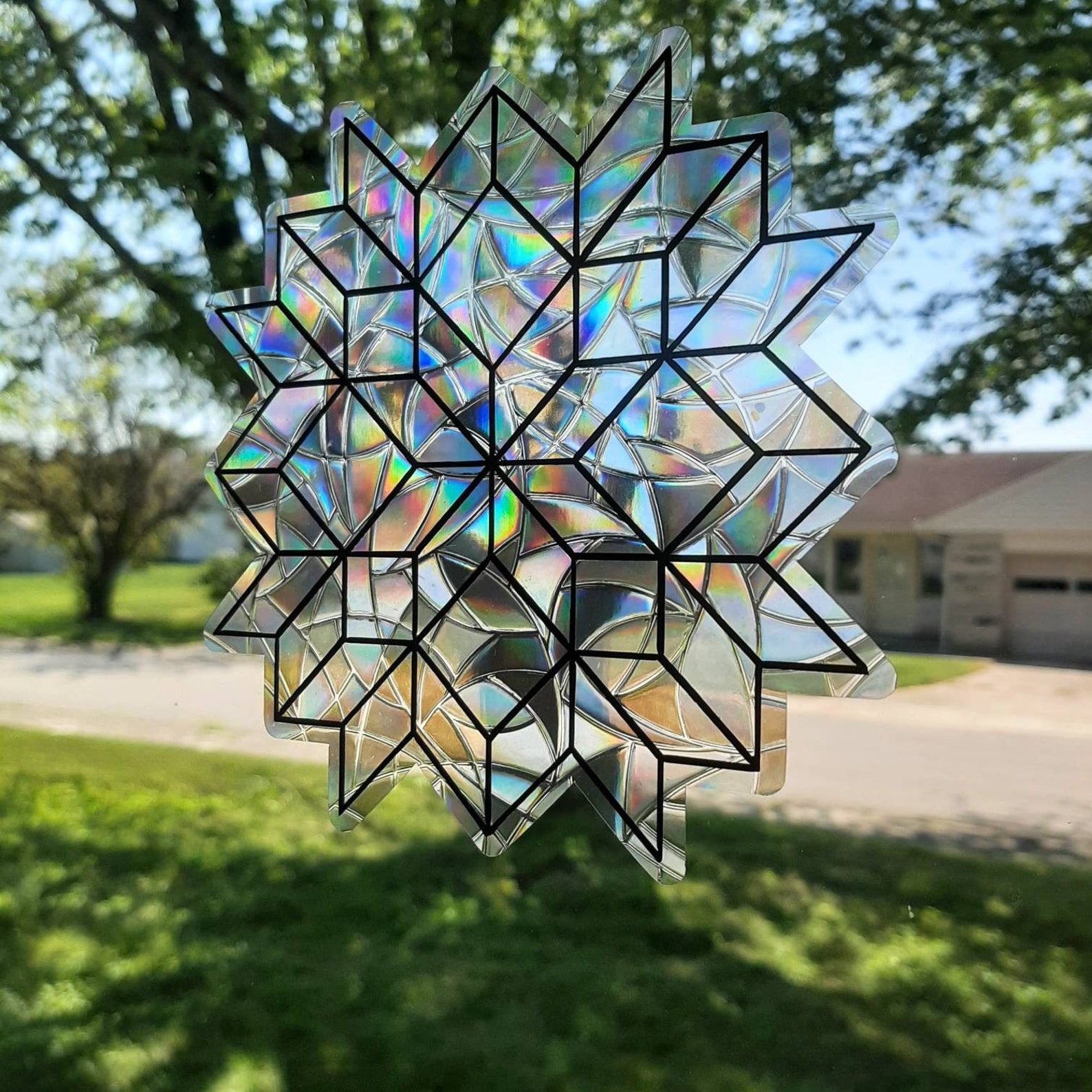 Carpenter's Star Quilt Block Suncatcher Reusable Static - Etsy