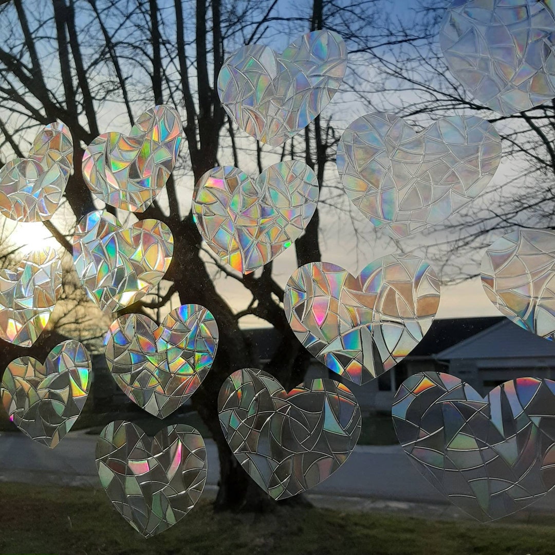 15 Heart Window Clings, Reusable Translucent Window Decoration ...