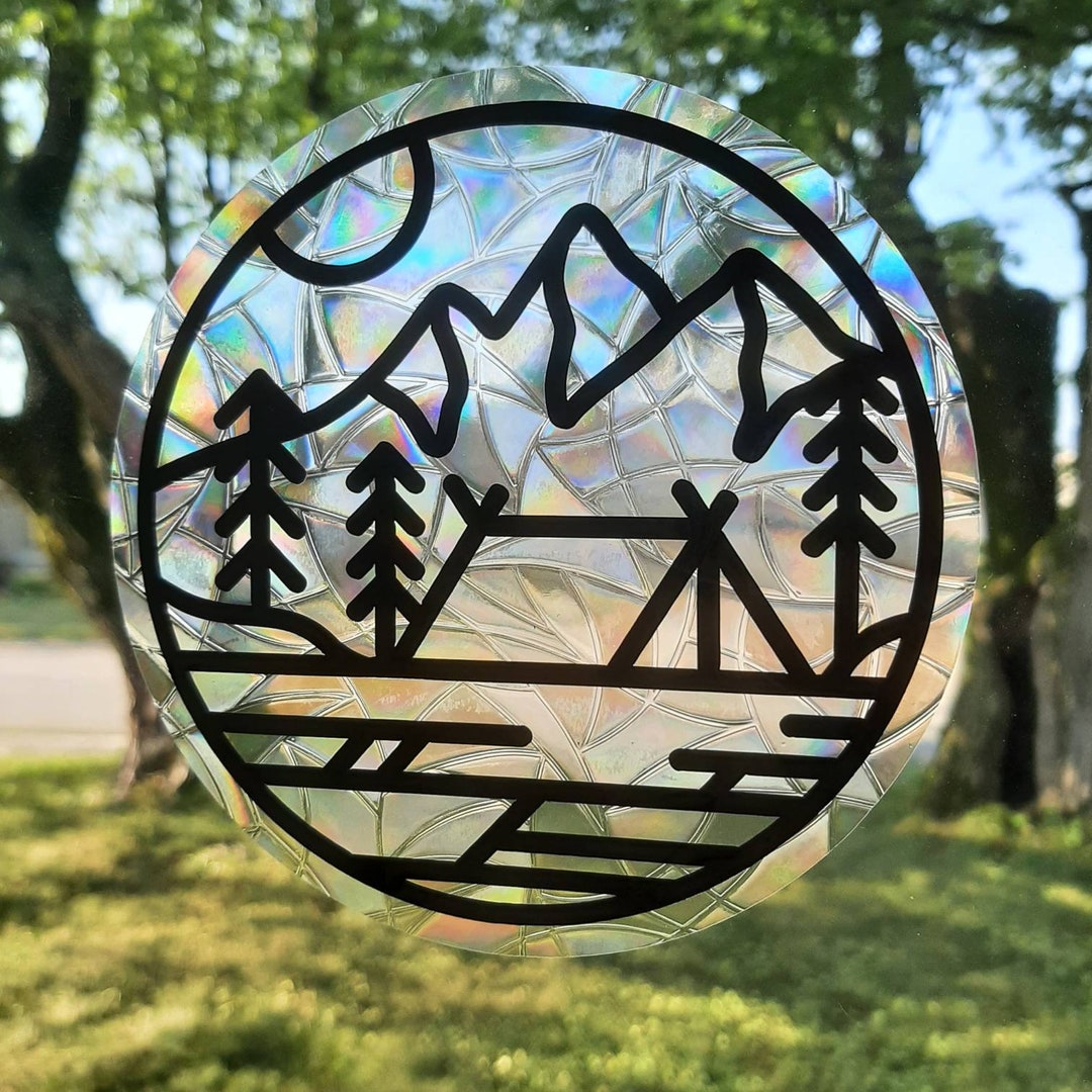 Mountain Camping Suncatcher, Reusable Static Cling Window Decoration ...