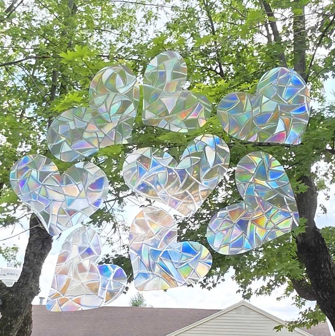 8 Funky Heart Window Clings, Reusable Translucent Window Decoration ...
