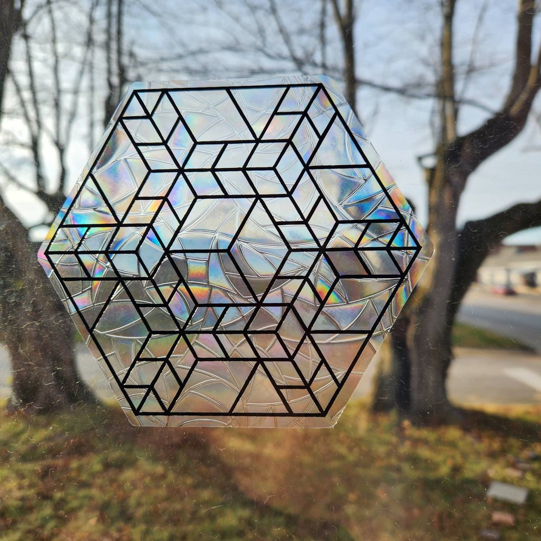 3D Cube Quilt Block Suncatcher, Reusable Static Cling Window Decoration ...