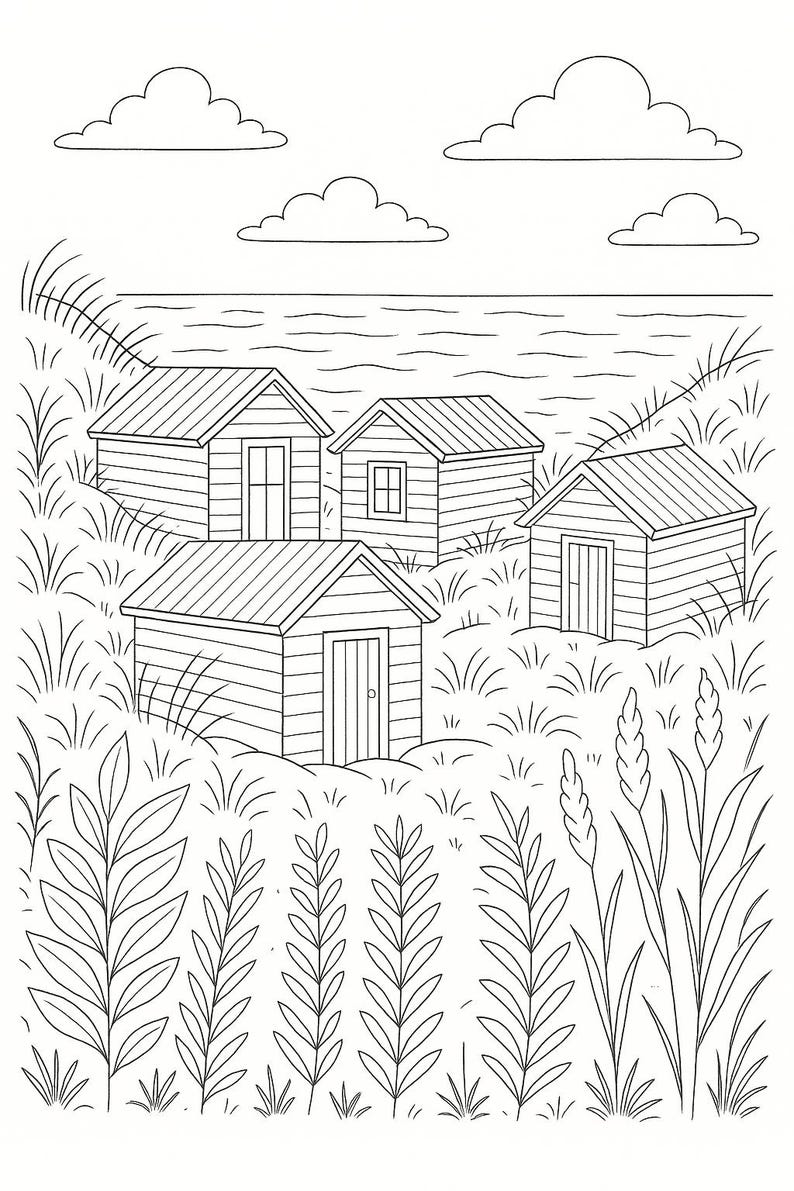 Botanical Coloring Pages | Printable PNG Line Art of Houses, Castles ...