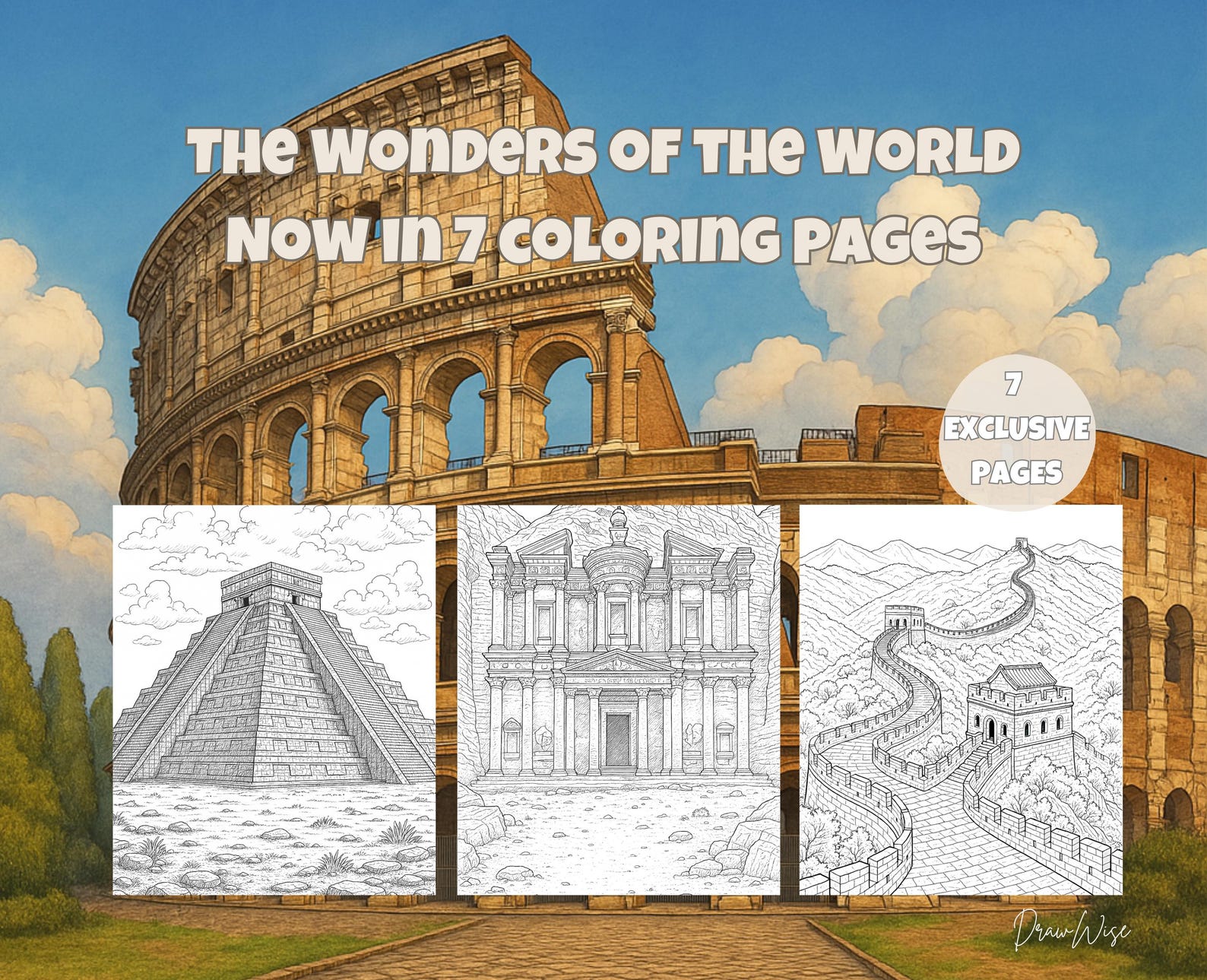 World Wonders Coloring Pages Bundle – 7 New Wonders of the World ...