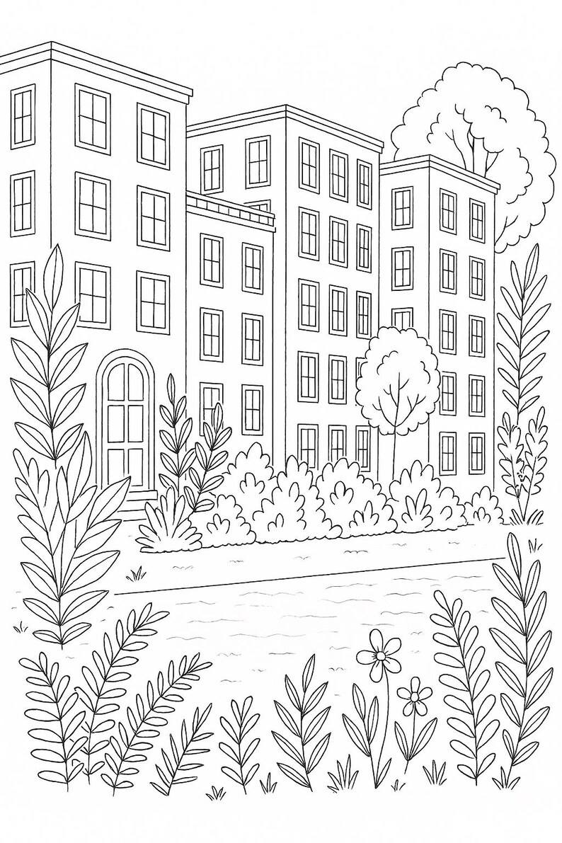 Botanical Coloring Pages | Printable PNG Line Art of Houses, Castles ...