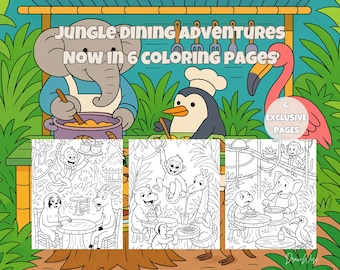 Jungle Animal Restaurant Coloring Pages – Fun & Whimsical Food Scenes ...