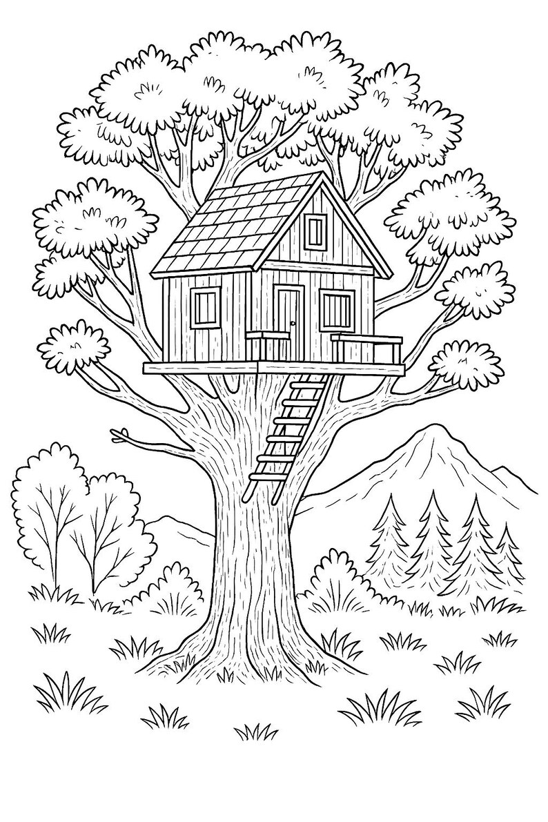 Botanical Coloring Pages | Printable PNG Line Art of Houses, Castles ...