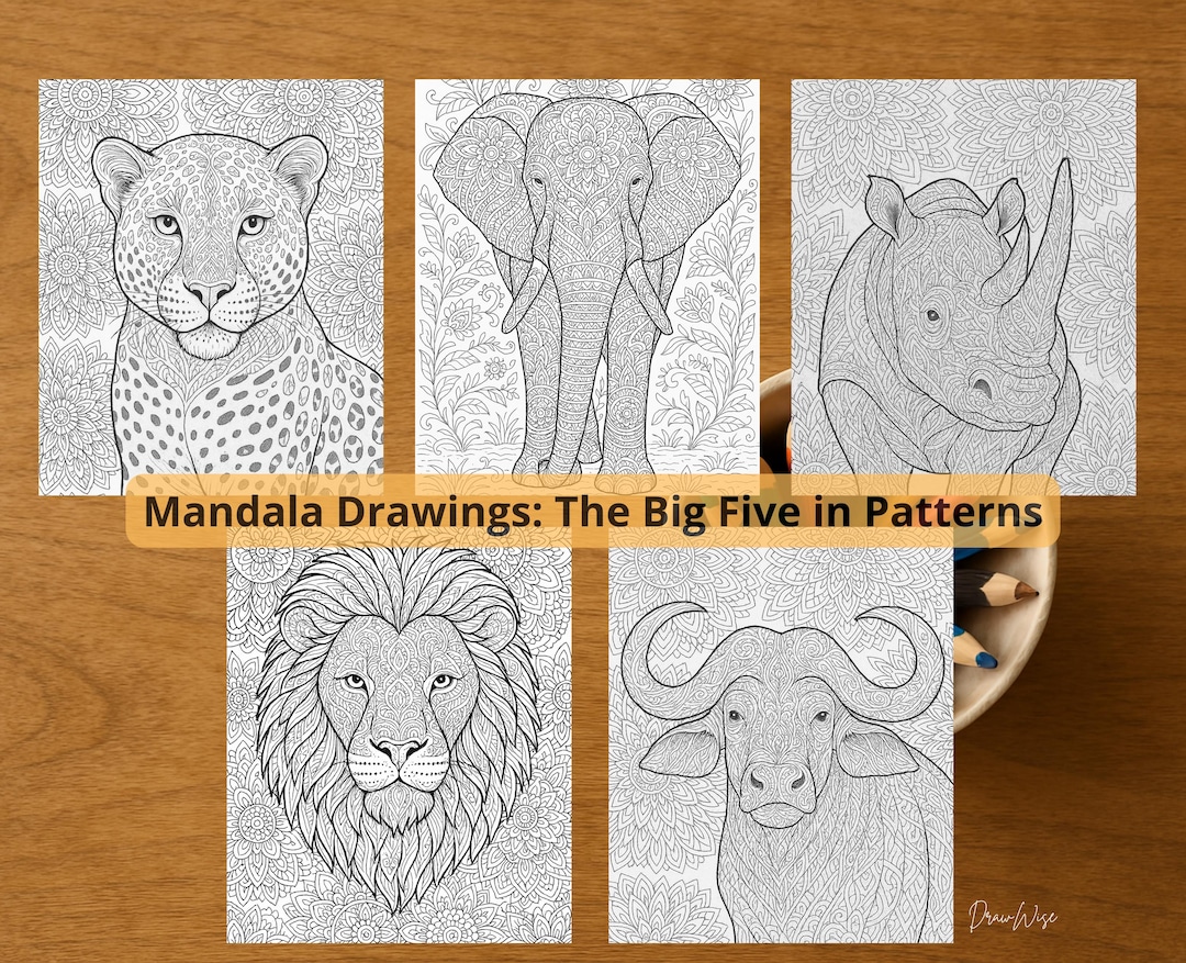 Big Five Mandala Animals | Lion, Elephant, Rhino, Leopard, Buffalo ...