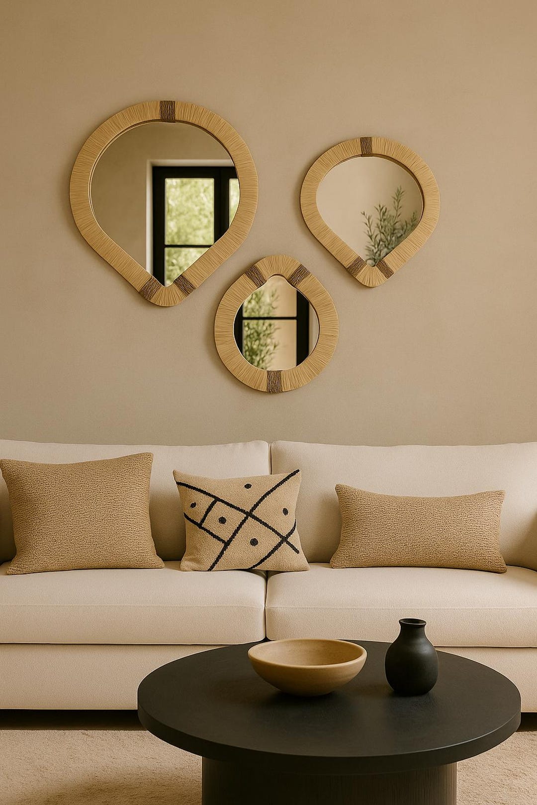 Set of 3 Natural Raffia Teardrop Wall Mirrors - Etsy