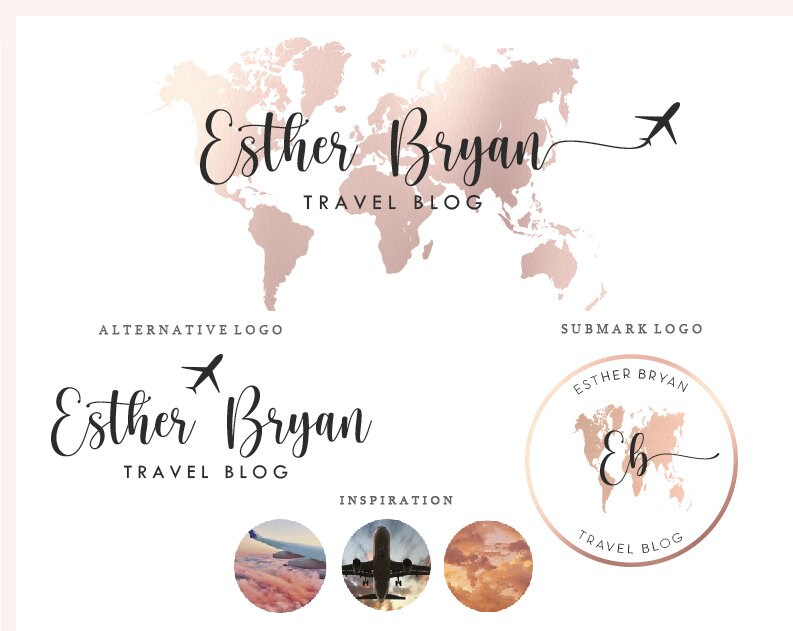 Graphic Design Travel Logo Rose Gold Logo Travel Blog Logo Travel Agent ...