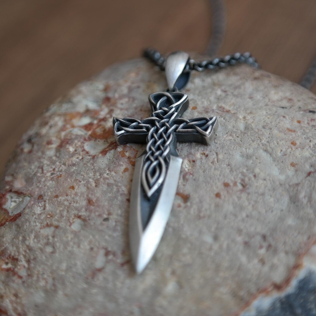 Gothic Dagger Cross Necklace – Medieval Sword Pendant in 925 Sterling ...