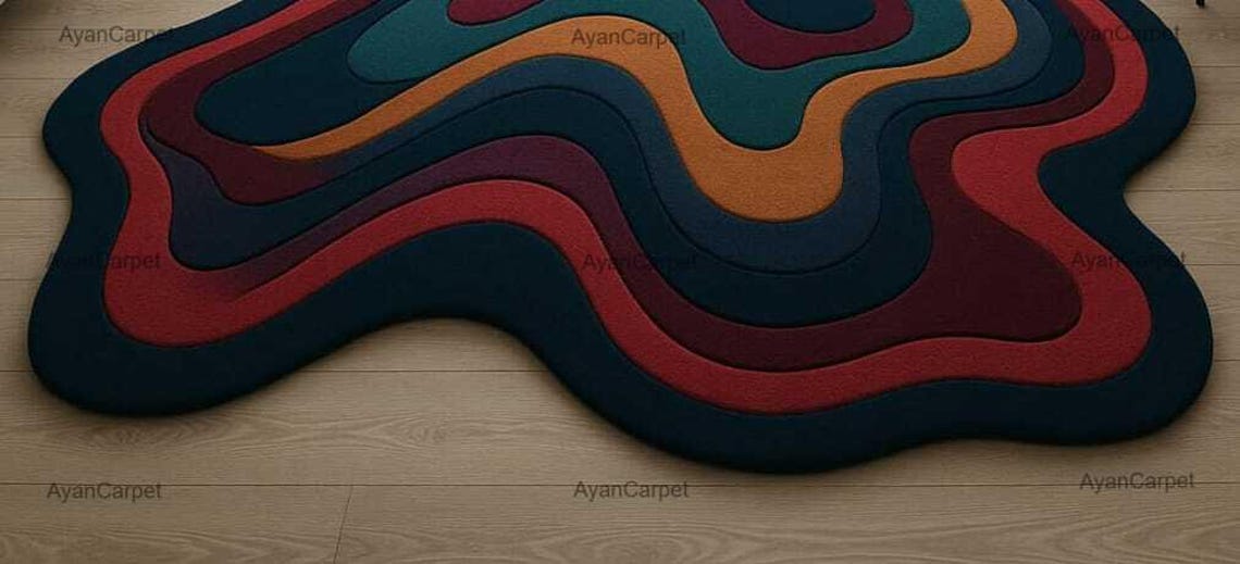Amoeba Shaped Area Rug, Colorful Abstract Modern Carpet, Handmade Wavy ...