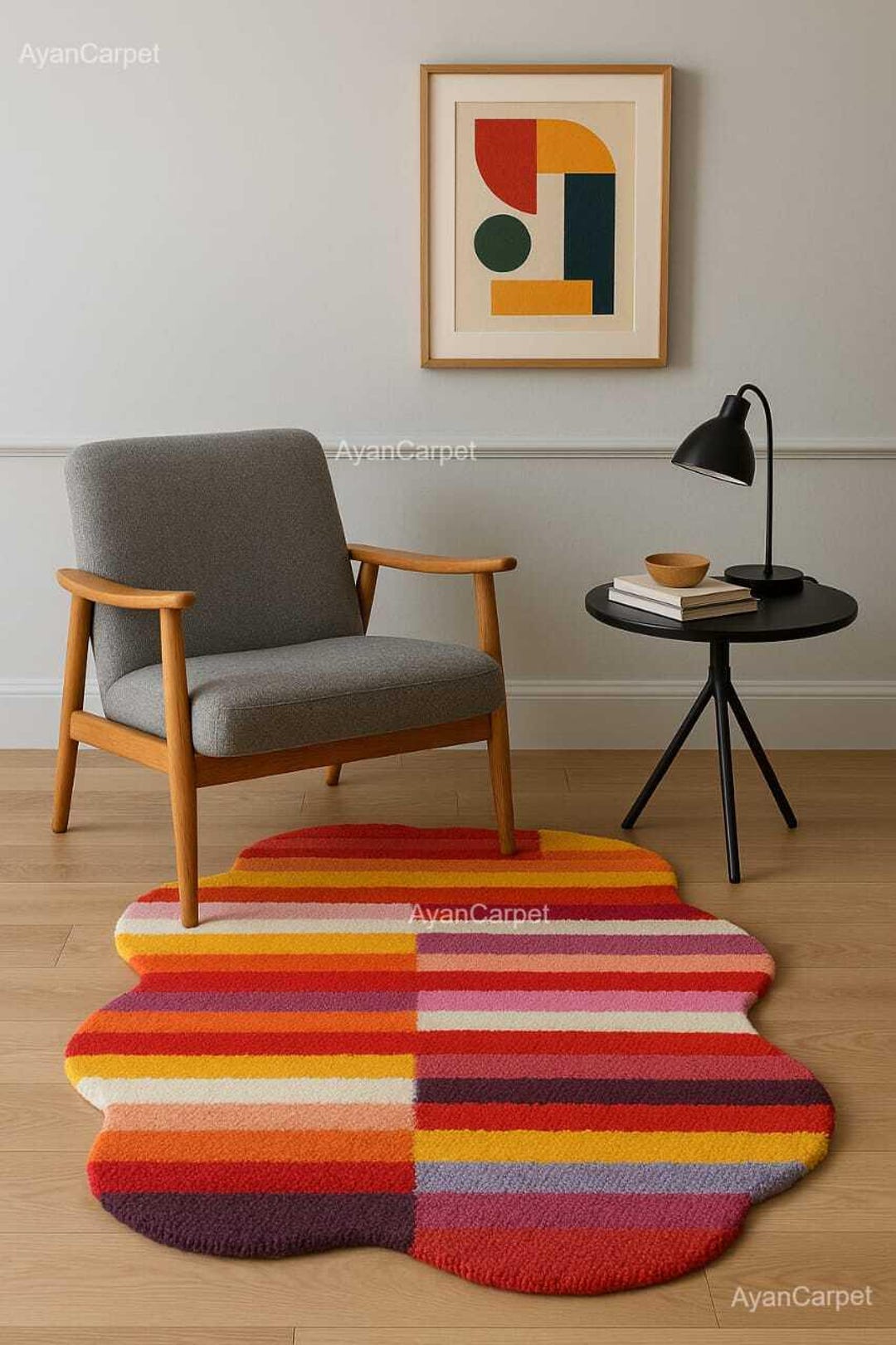Colorful Striped Rug for Living Room, Modern Abstract 8x10ft Hand ...