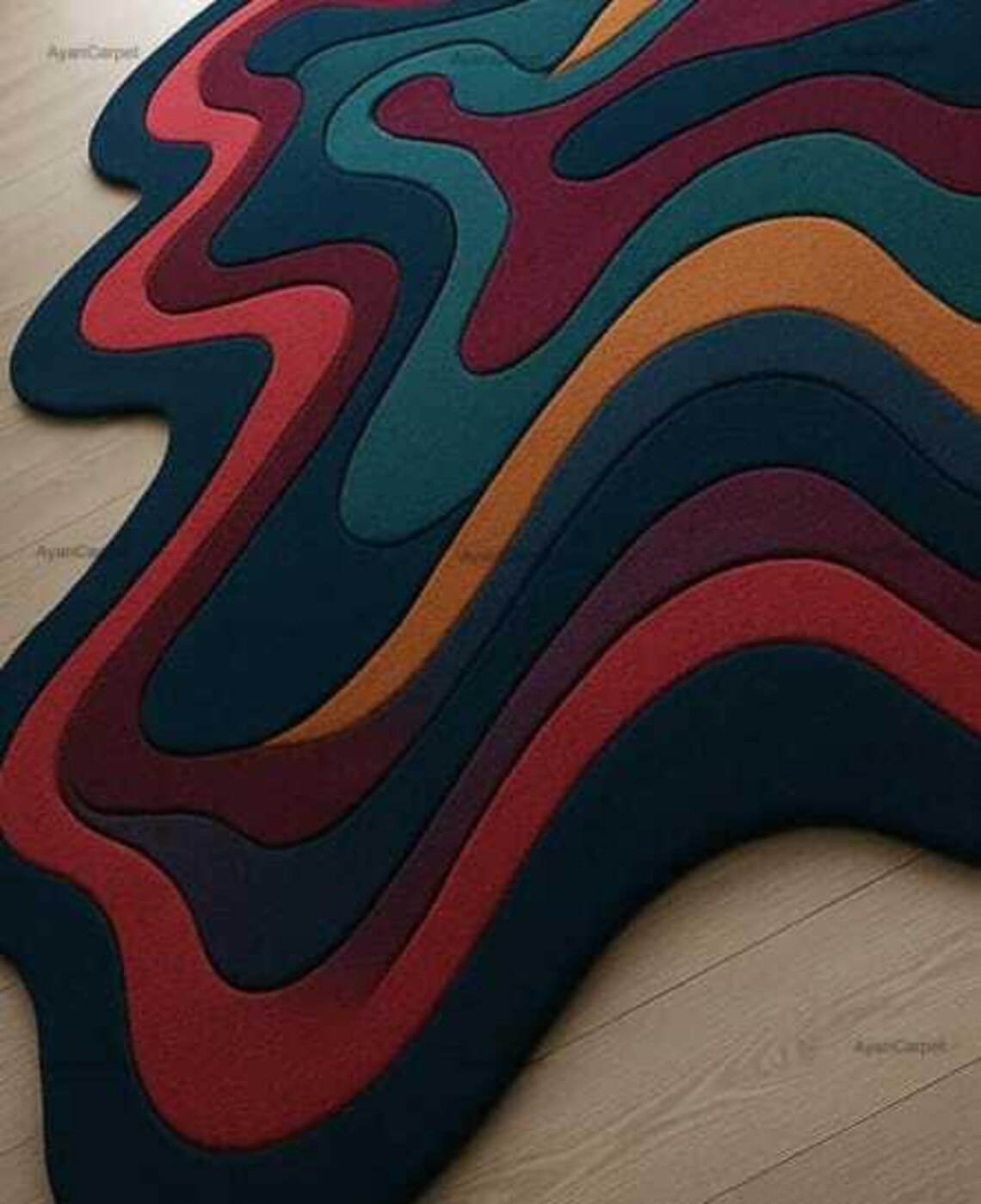 Amoeba Shaped Area Rug, Colorful Abstract Modern Carpet, Handmade Wavy ...