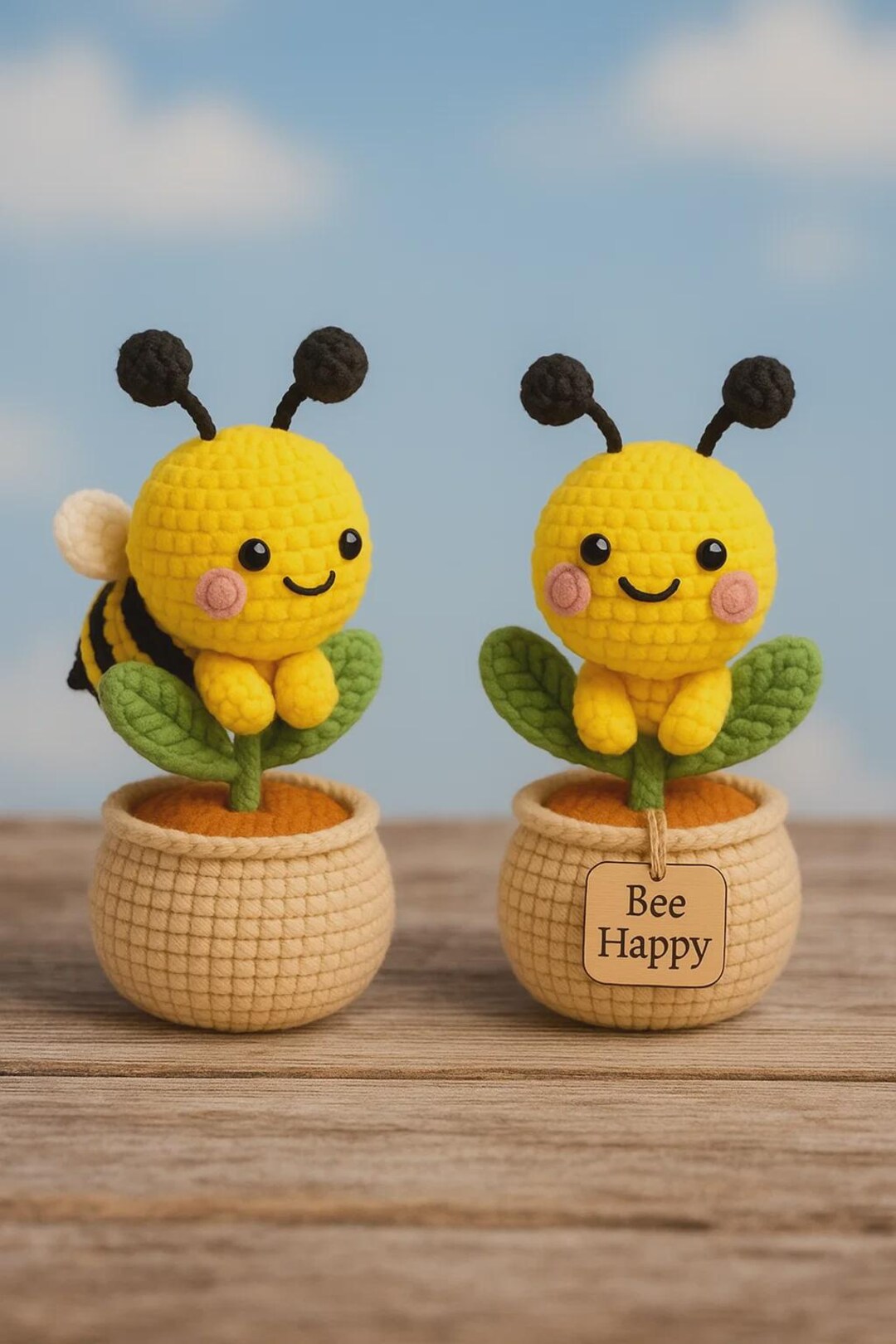 Crochet Bee in Pot – Handmade Smiling Bee Plush – Cute Plant Decor or ...