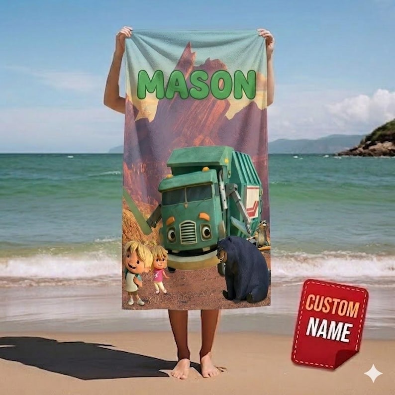 Trash Truck Beach Towel, Cute Cartoon Kids Pool Towel, Summer Vacation ...