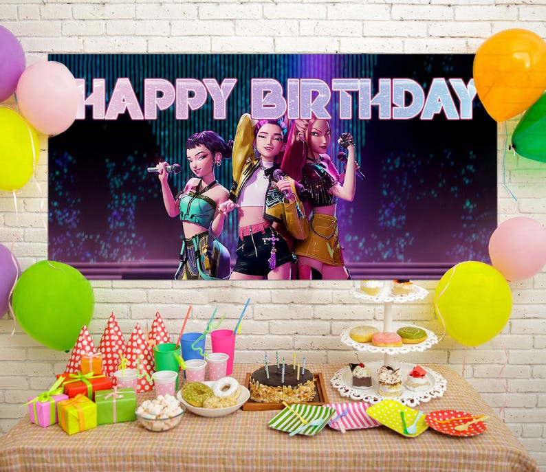 K-pop Demon Hunters Birthday Party Banner, Huntrix Banner, Personalized ...