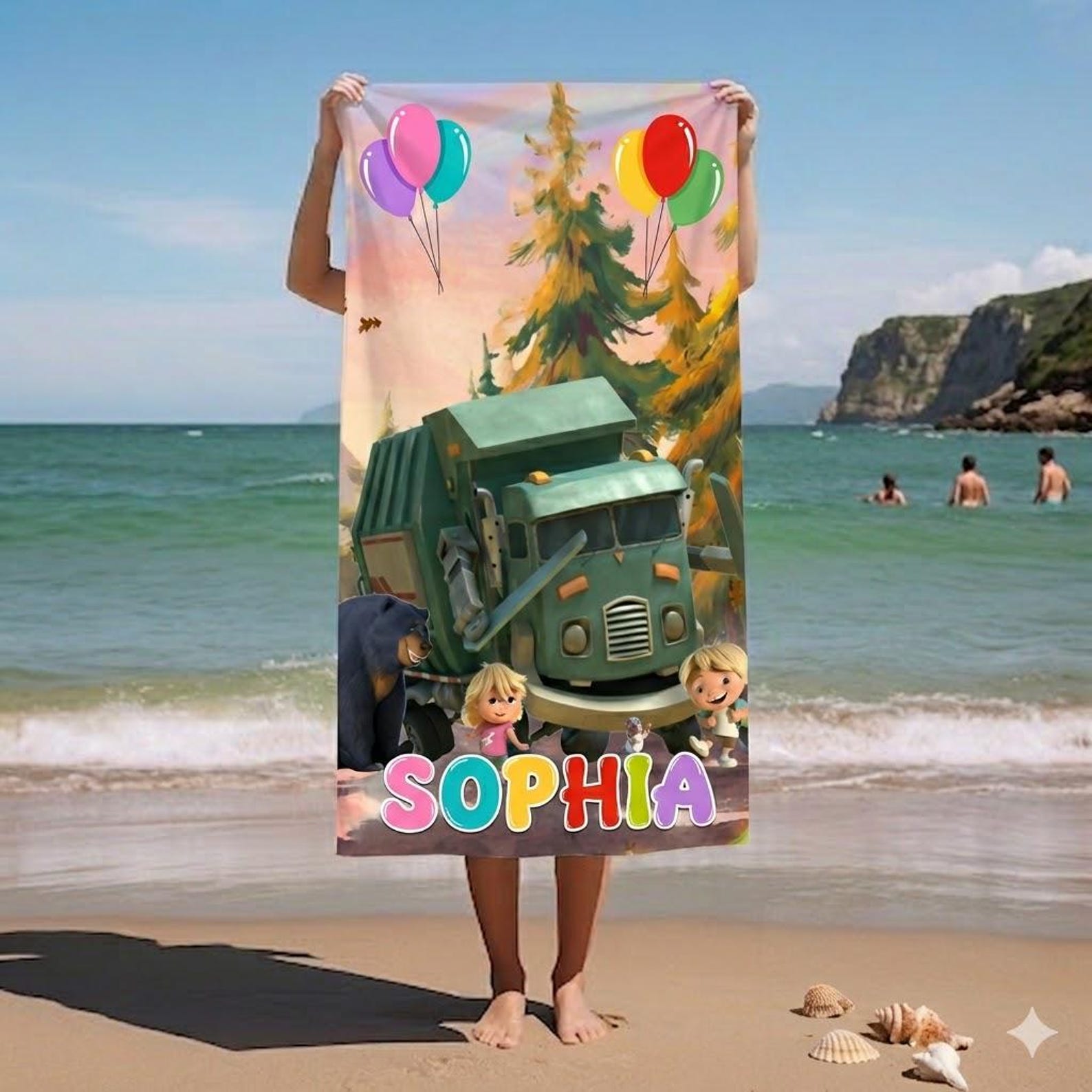 Trash Truck Beach Towel, Cute Cartoon Kids Pool Towel, Summer Vacation ...