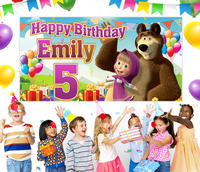 Masha and the Bear Birthday Backdrop | Masha and the Bear Birthday ...