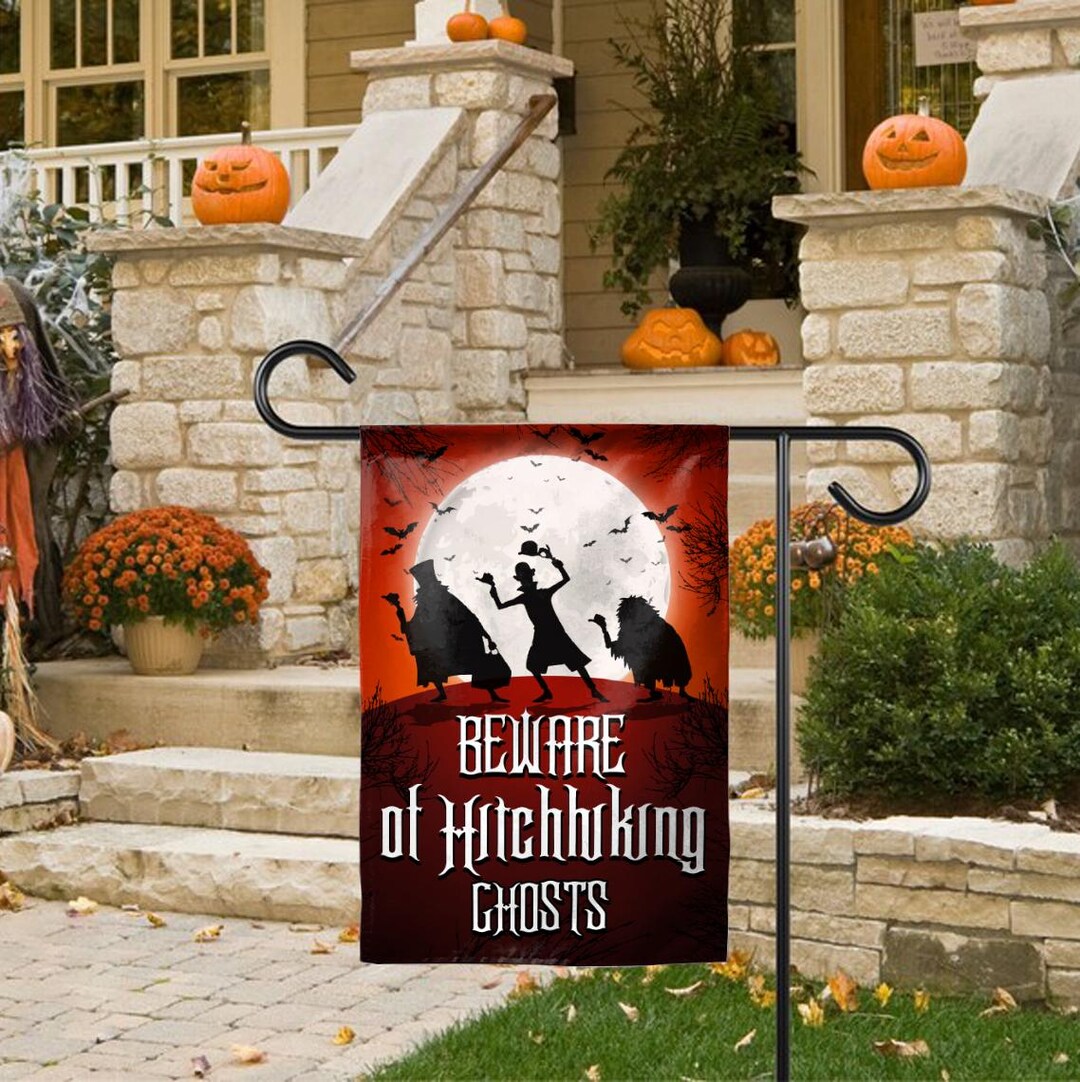 Beware of Hitchhiking Ghosts Flag Garden Flag, the Haunted Mansion Flag ...