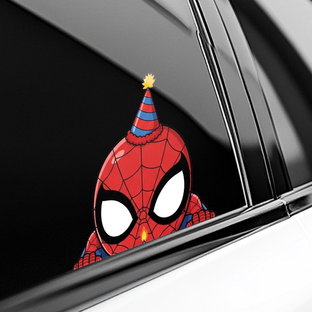 Birthday Spider Man Peeker Peeking Car Window Decal - Bumper Waterproof ...