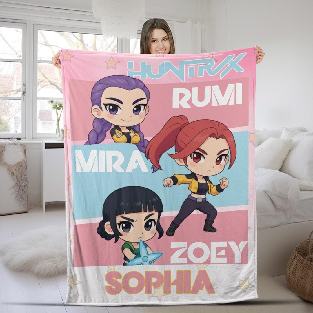 Huntrix Custom Blanket, Cute Huntrix Inspired Blanket,huntrix Rumi,zoey ...