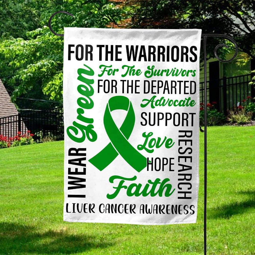 Positive Words Liver Cancer Awareness Garden Flag Decor, Green Ribbon ...