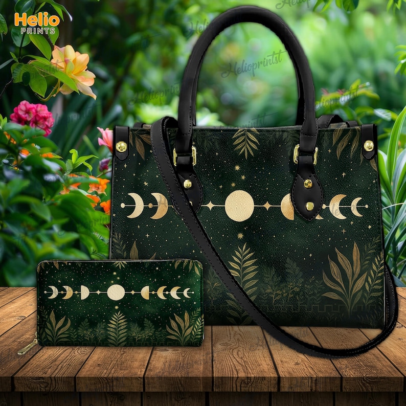 Moon Phase Shoulder Bag, Celestial Forestcore Leather Handbag, Moon ...