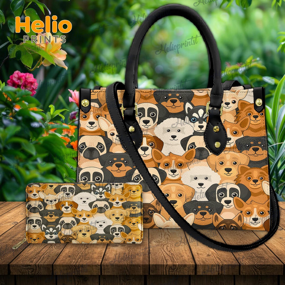 Dog Breed Print Tote Bag: PU Leather Handbag for Dog Lovers - Etsy