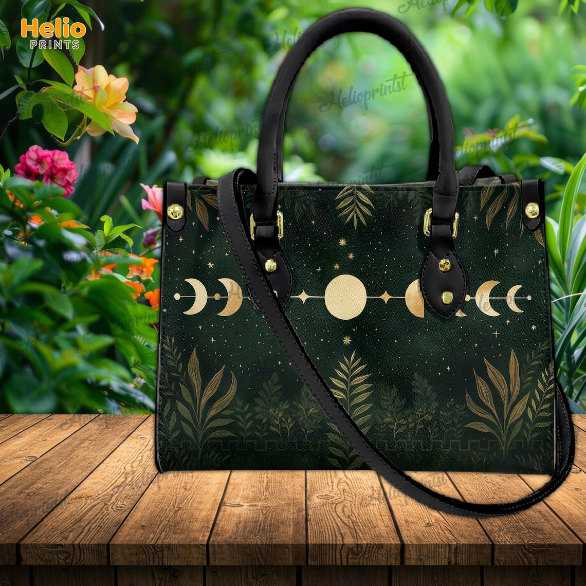 Moon Phase Shoulder Bag, Celestial Forestcore Leather Handbag, Moon ...