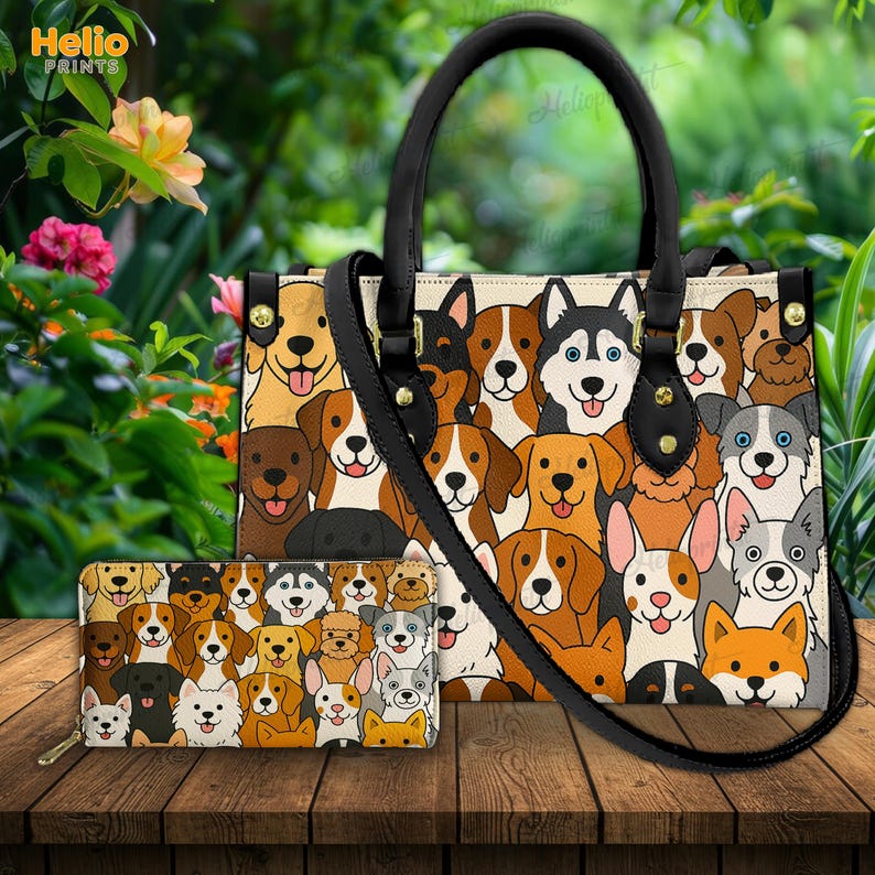 Cartoon Dog Handbag, Dog Faux Leather Tote Bag, Dog Lover Gift, Husky ...