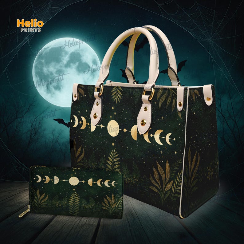 Moon Phase Shoulder Bag, Celestial Forestcore Leather Handbag, Moon ...