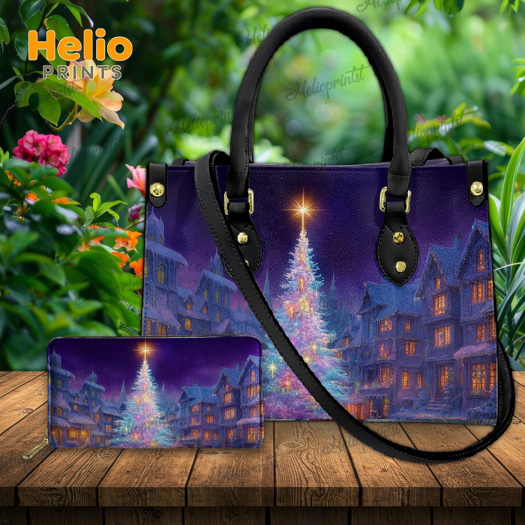 Christmas Tree Handbag, Christmas Village Leather Purse, Christmas ...
