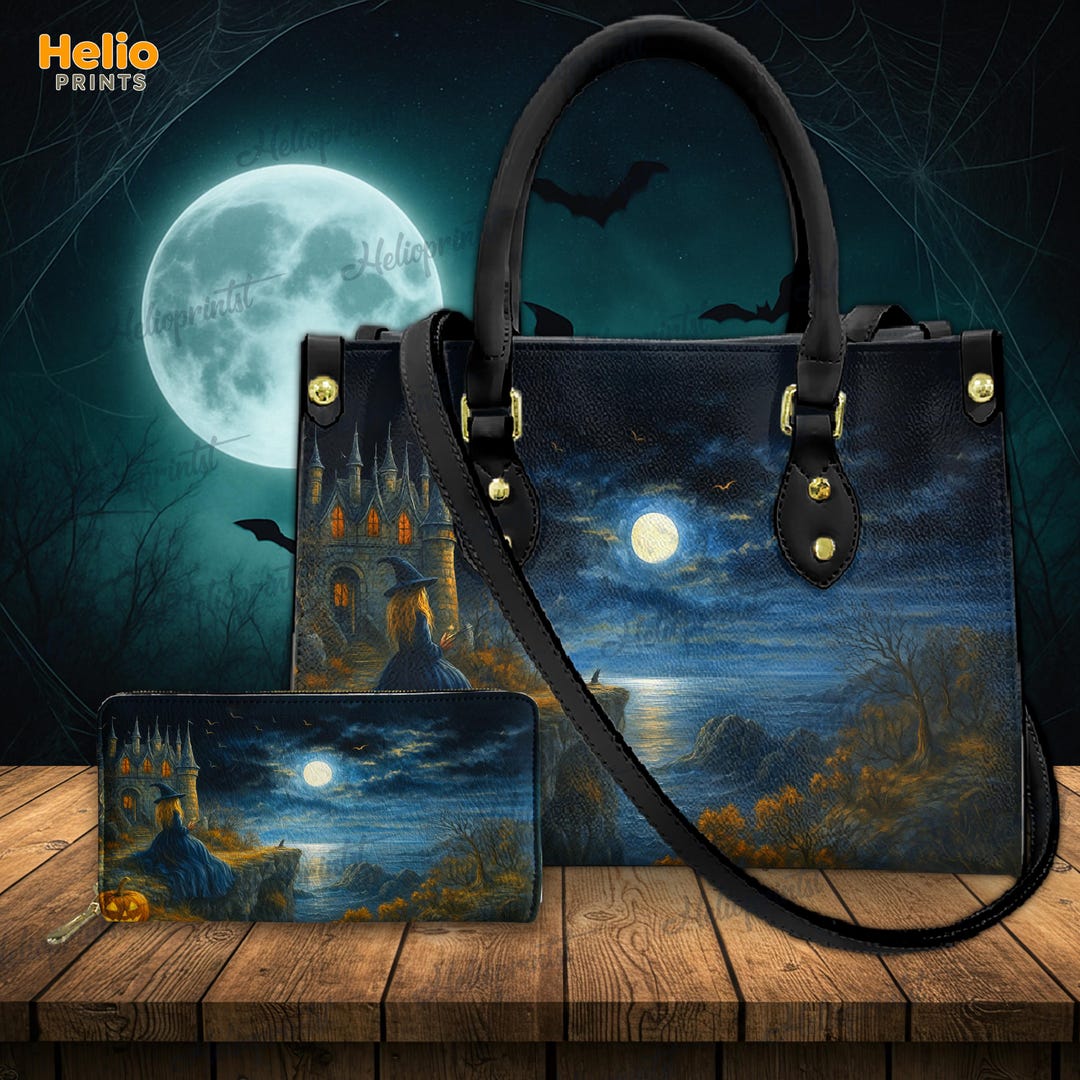 Witch Castle Halloween Purse, Witch Halloween Leather Handbag, Witchy ...