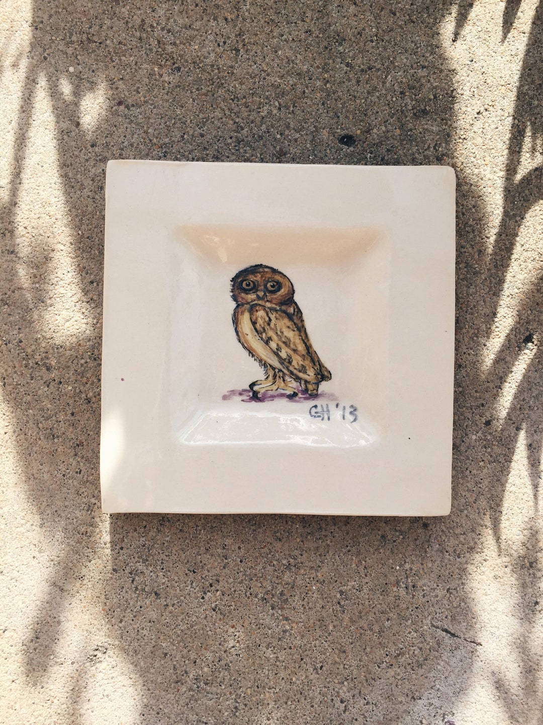 Hand-painted Handmade Ceramic Owl Dish, Ashtray, Jewelry Holder, Small ...