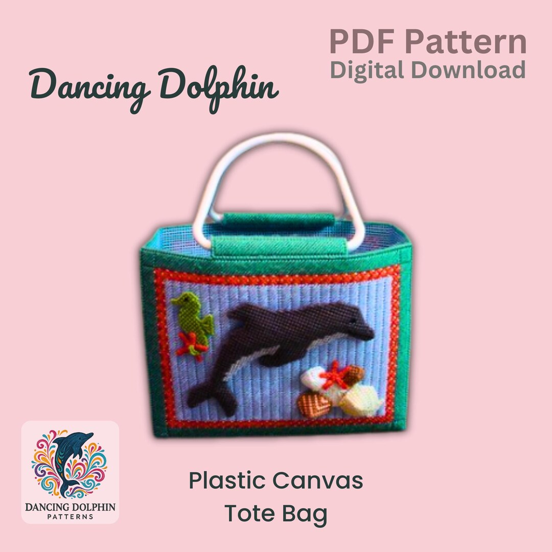 Dolphin Tote Bag Plastic Canvas Pattern: Ocean Beach DIY (PDF Download ...