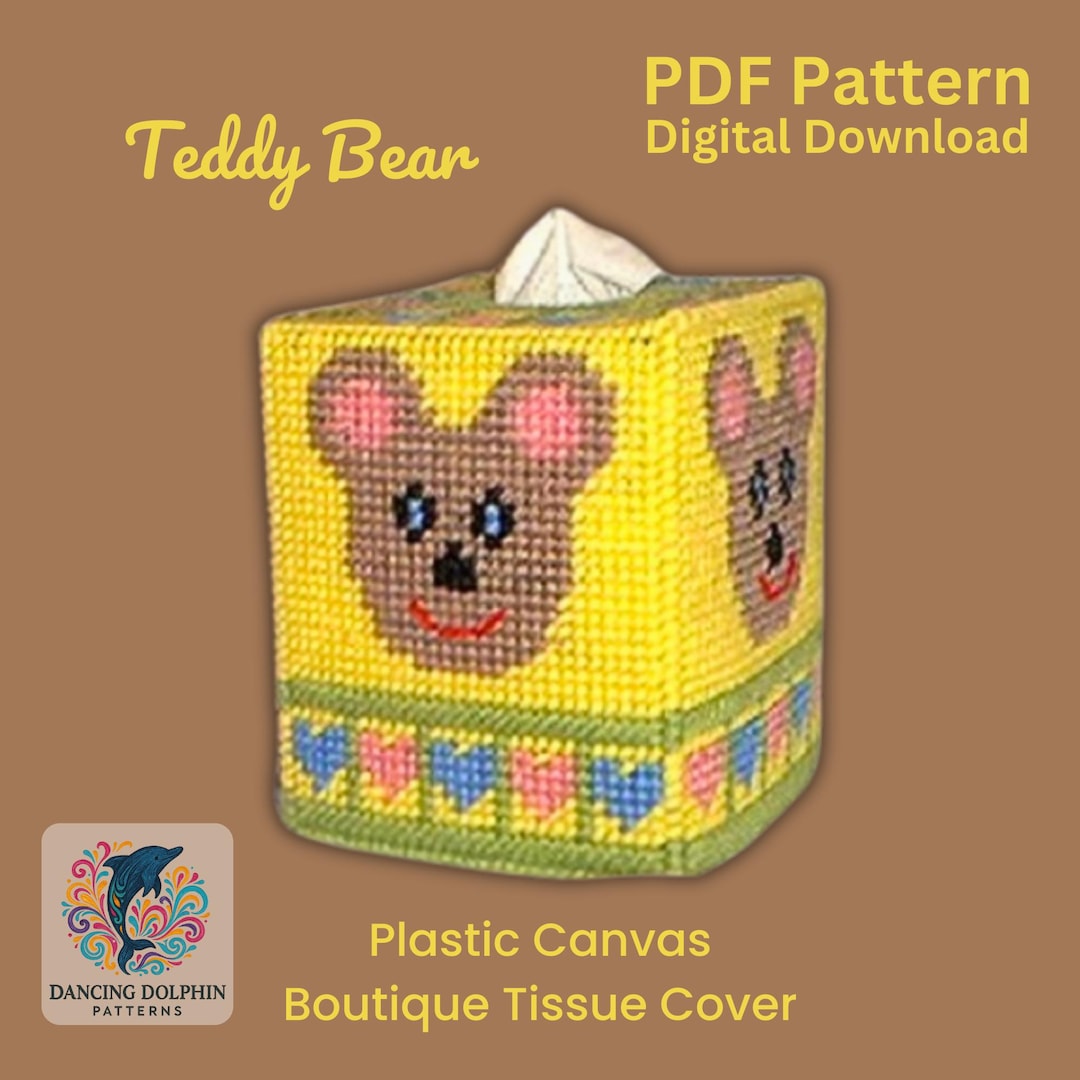 Teddy Bear Tissue Box Cover Pattern: Plastic Canvas Yarn Craft (digital ...