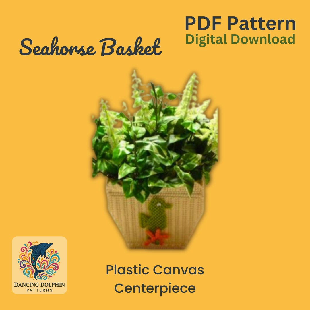 Seahorse Basket Centerpiece – Plastic Canvas PDF Pattern – Ocean Theme ...
