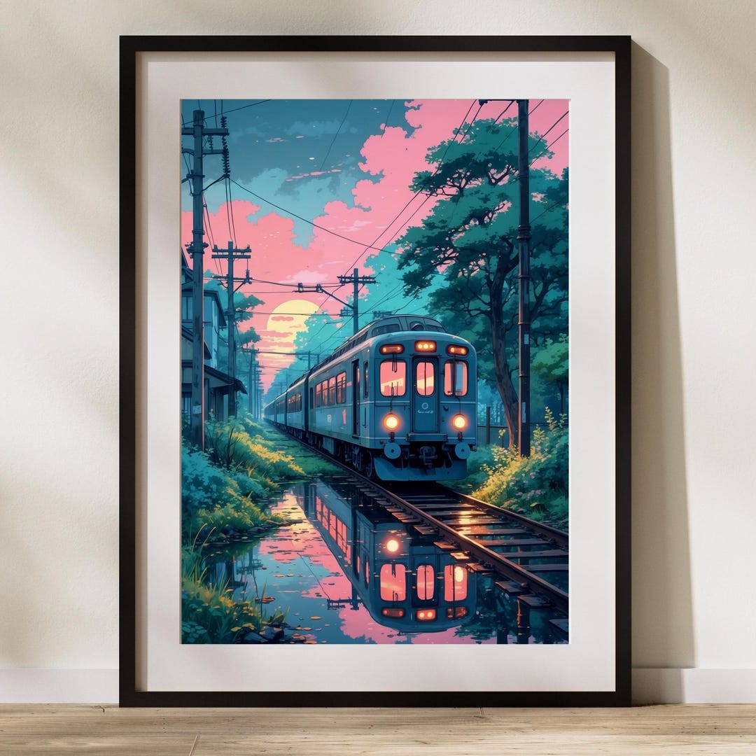 Retro Anime Train Wall Art Print | Vaporwave Lo-fi Japanese Railway ...
