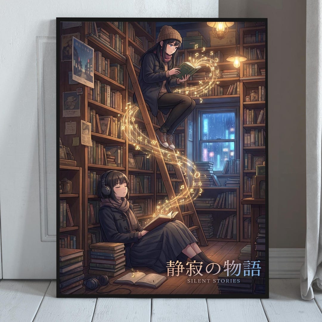 Bookstore Anime Print - Silent Stories, Reading Nook Decor - Etsy