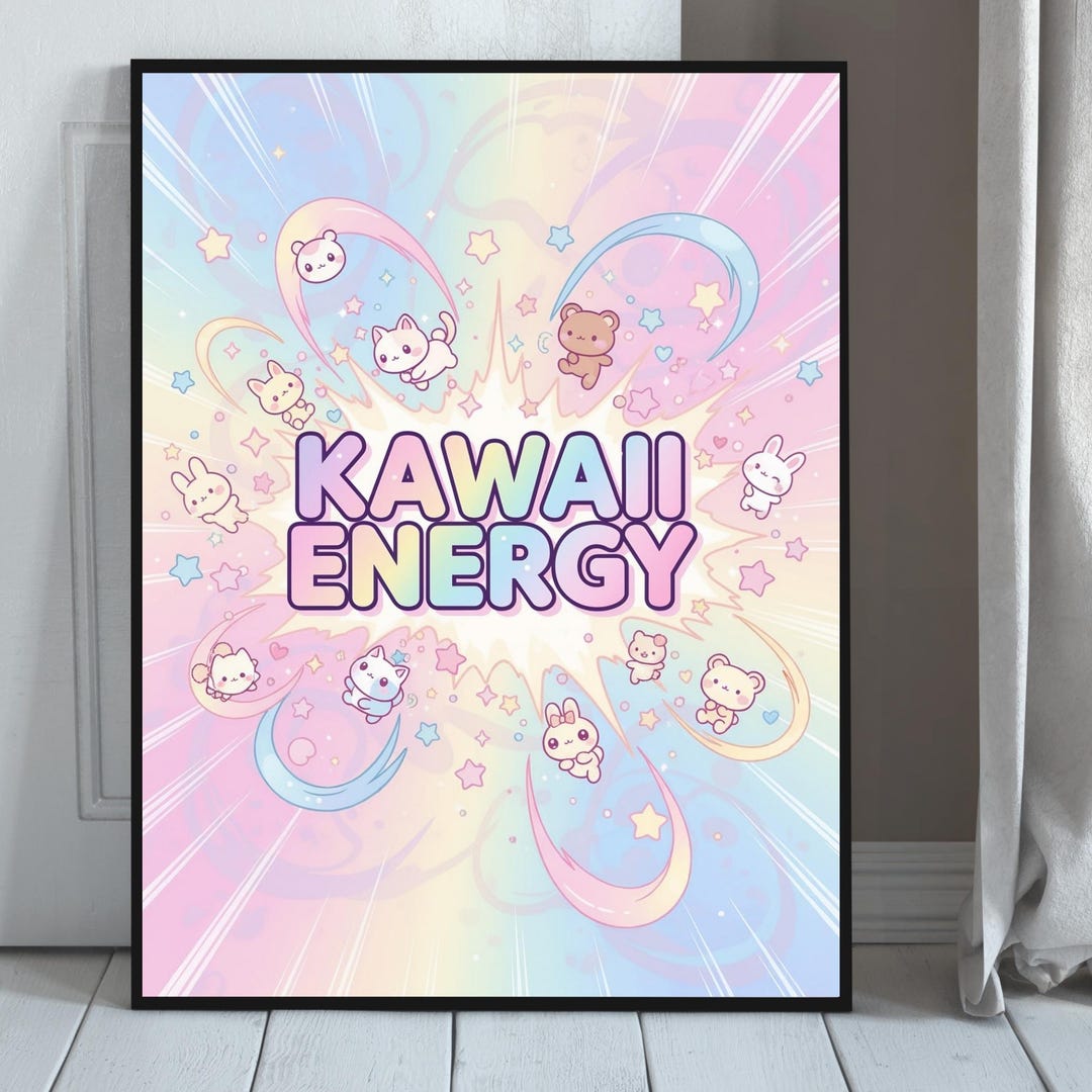 Pastel Kawaii Energy Print – Cute Kids Room Poster and Nursery Wall Art ...