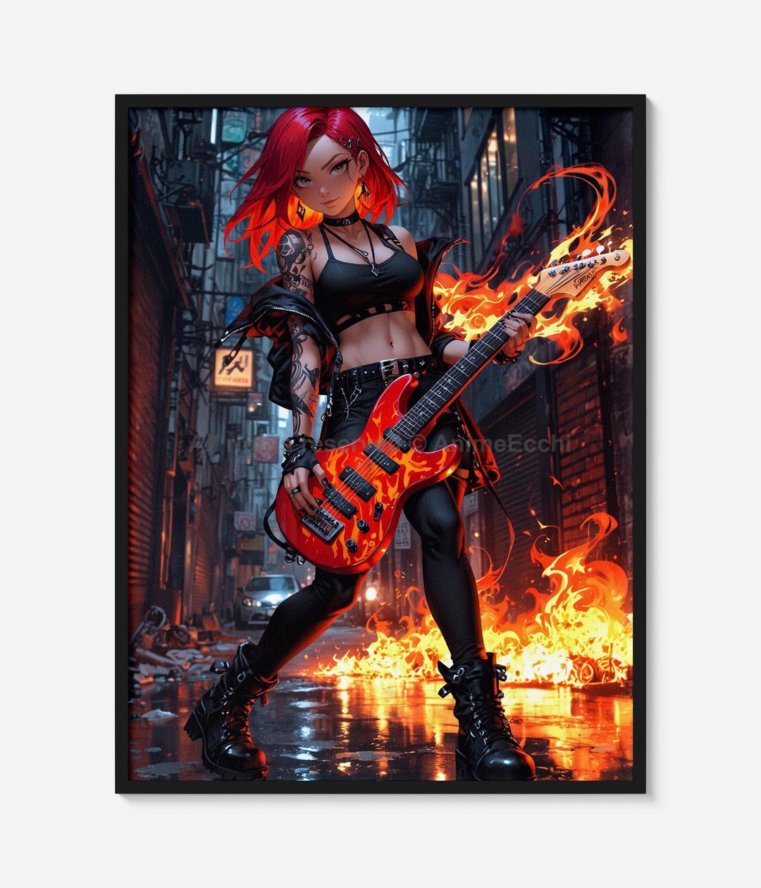 Punk Anime Girl Poster – Lyria Emberheart | Rock Diva Wall Art ...
