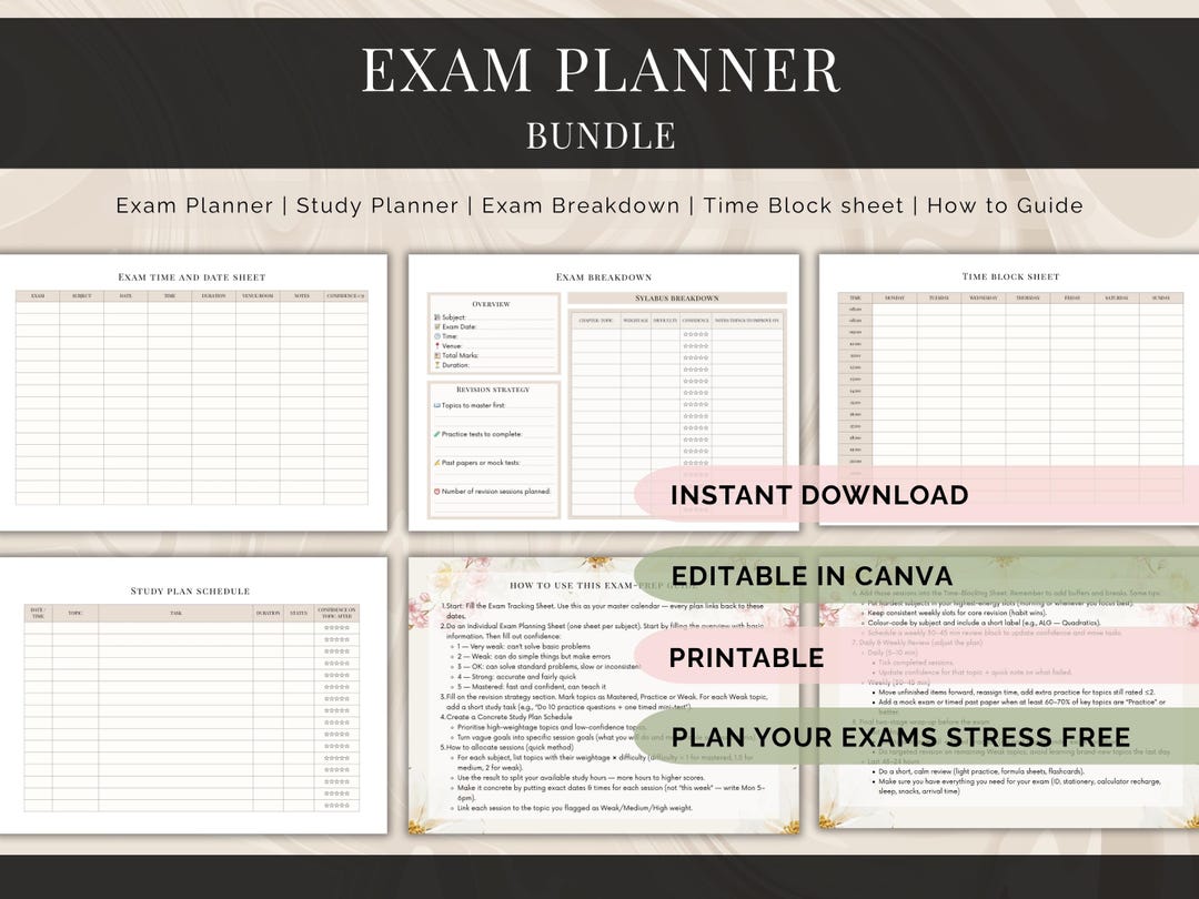 Exam Planner Printable, Student Exam Prep for Gcses, A Level Tracker ...
