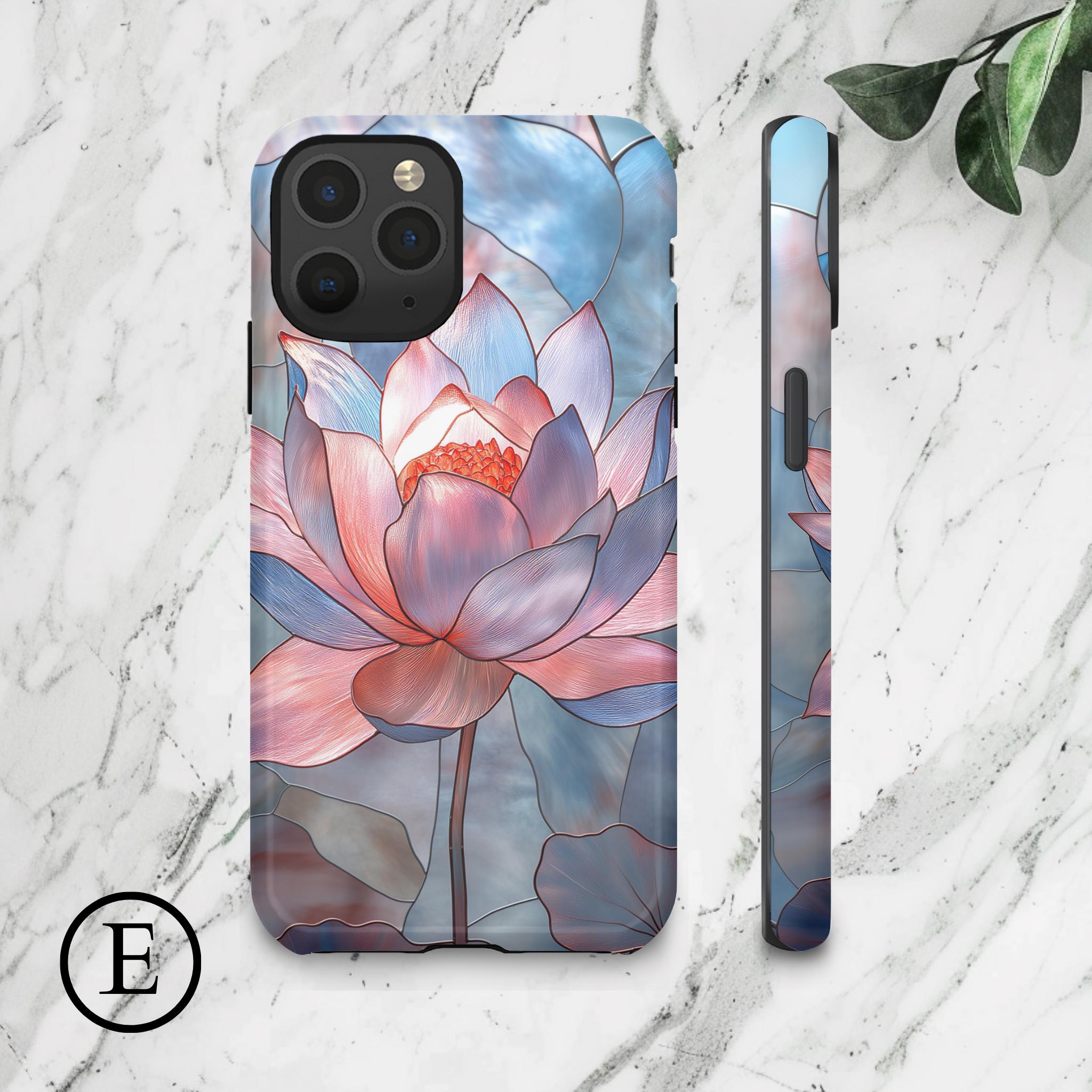 Lotus Blossom Stained Glass Effect Magnetic Phone Case - iPhone 16 15 14 13 Pro Max Plus, Sage ...
